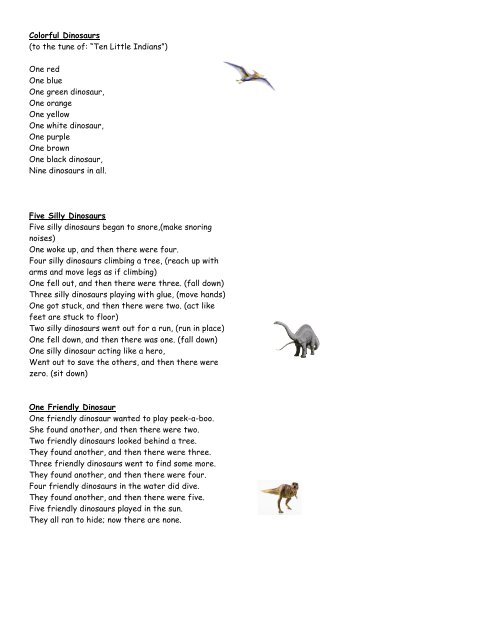 songs fingerplays dinosaurs 13 - Preschool