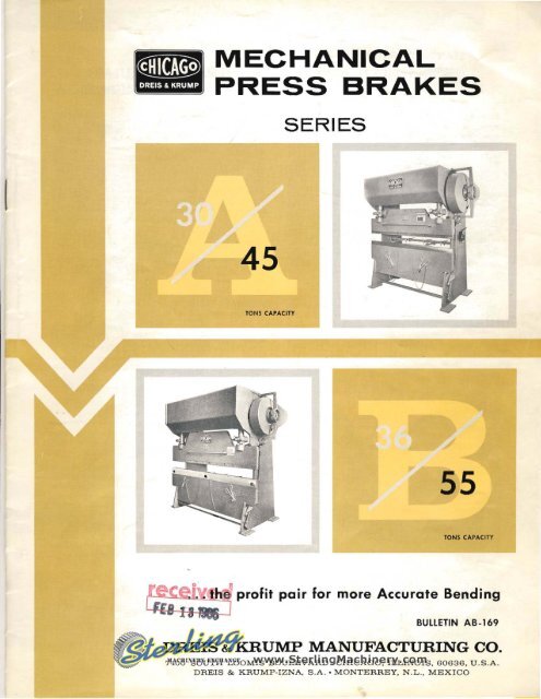 Chicago Dries and Krump Model A B Press Brake Brochure