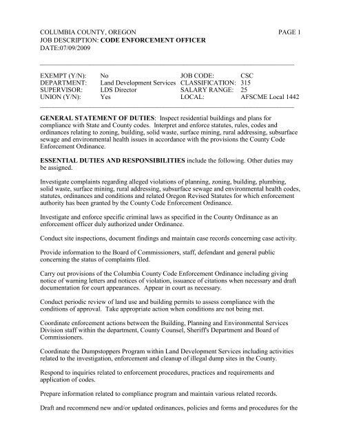 Code Enforcement Officer - Columbia County