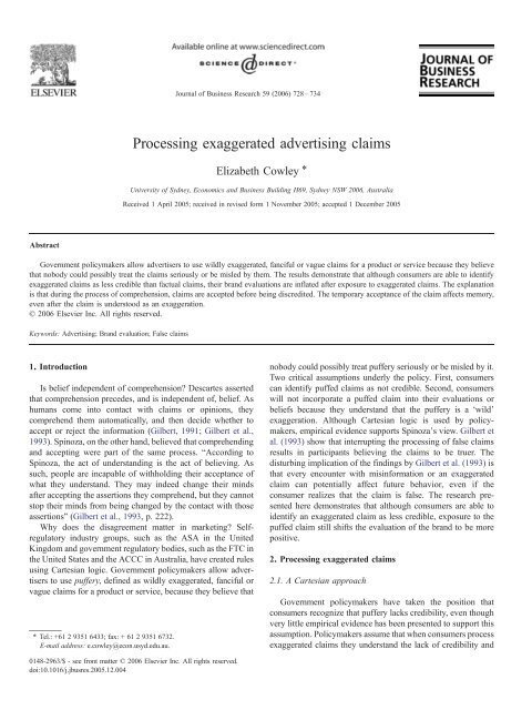 Processing exaggerated advertising claims