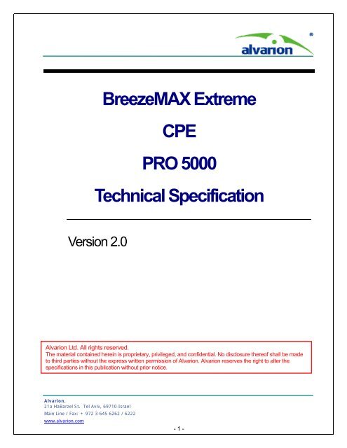 BreezeMAX Extreme 5000 CPE Technical Specification - Alvarion