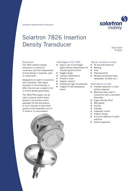 Solartron 7826 Insertion Density Transducer