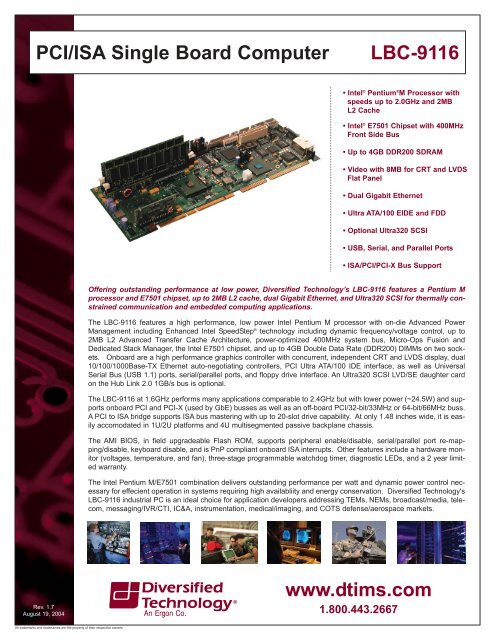 PCI/ISA Single Board Computer LBC-9116 www ... - Vox Technologies