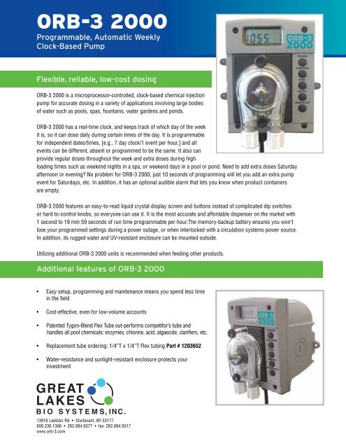 Orb-3 2000 Peristaltic Pump Datasheet - Great Lakes Bio