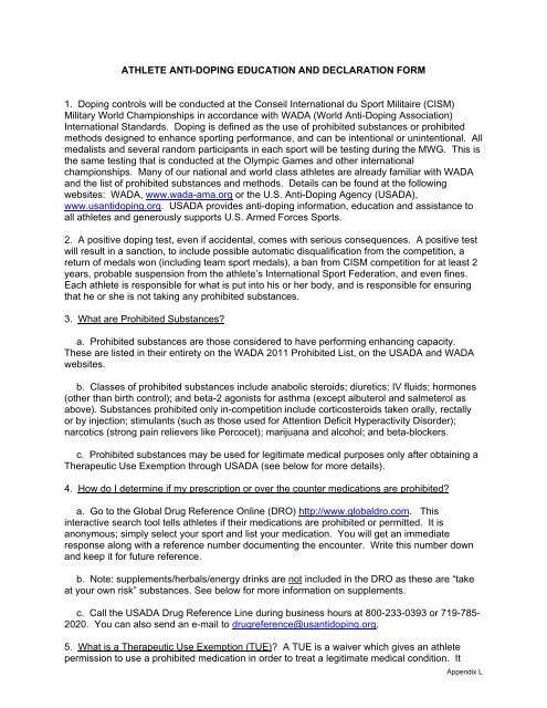 ATHLETE ANTI-DOPING EDUCATION AND DECLARATION FORM ...
