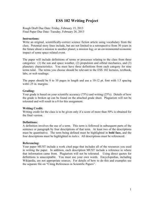 ESS 102 Writing Project - Earth and Space Sciences