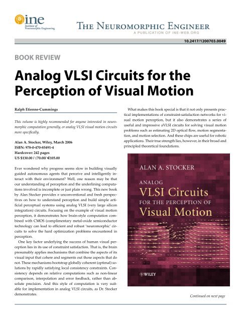 Analog VLSI Circuits for the Perception of Visual Motion