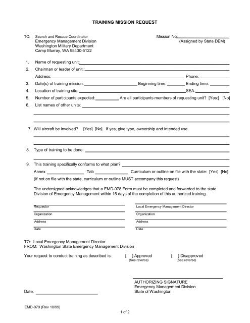Training Mission Request Form - Washington State Emergency ...