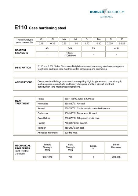E110 Case hardening steel - Special Steels and Metals