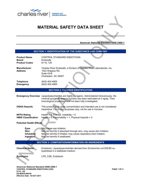 material safety data sheet - Charles River Laboratories