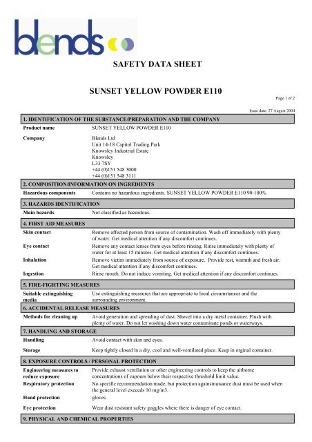SAFETY DATA SHEET SUNSET YELLOW POWDER E110 - Blends