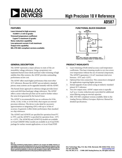 AD587 High Precision 10 V Reference Data Sheet ... - Analog Devices
