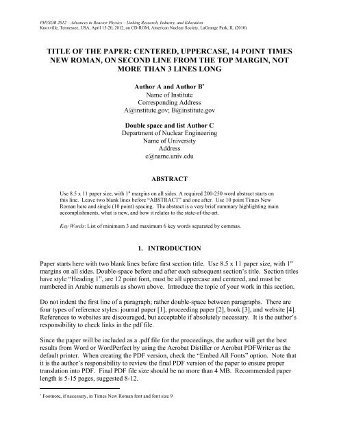 title of the paper: centered, uppercase, 14 point times new roman, on ...