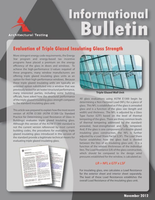 Evaluation Of Triple Glazed Insulating Glass Strength Architectural