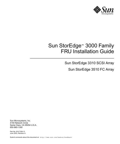 Sun StorEdge™ 3000 Family FRU Installation Guide
