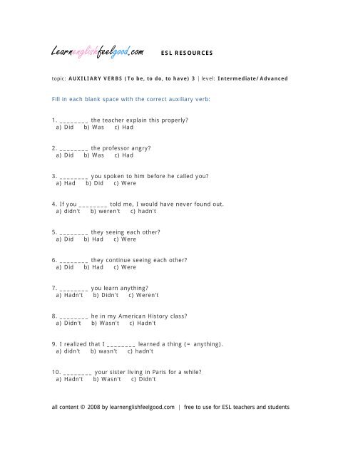 AUXILIARY VERBS (To be, to do, to have) - Learn English Feel Good