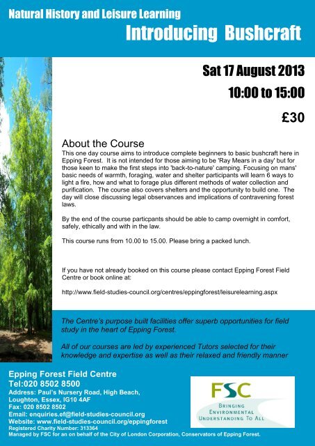 Download Course Details here - Field Studies Council