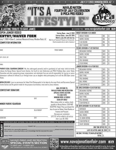 OPEN JUNIOR RODEO ENTRY/WAIVER FORM - Navajo Nation Fair