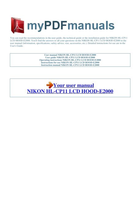 User manual NIKON HL-CP11 LCD HOOD-E2000 - MY PDF ...