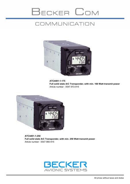 ATC4401-1-175 Full solid state A/C Transponder ... - Becker.com.tw