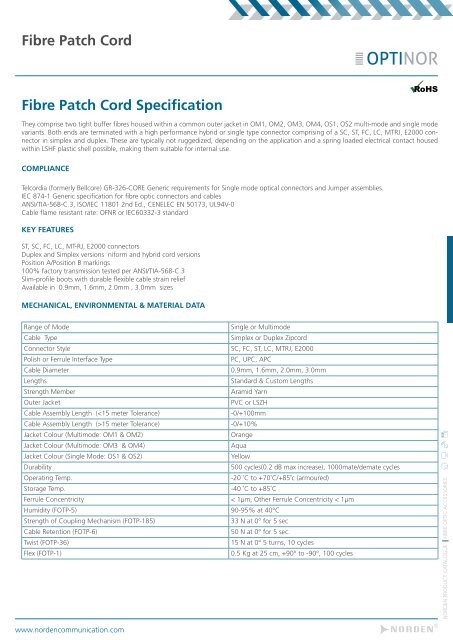 Fibre Patch Cord Fibre Patch Cord Specification - Norden ...