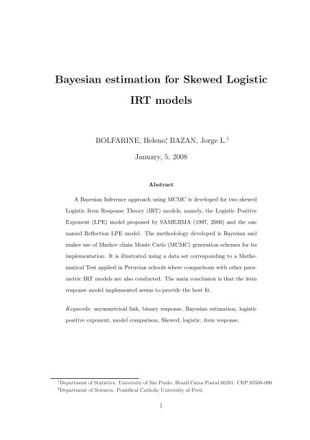 Bayesian estimation for Skewed Logistic IRT models