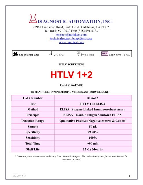 HTLV 1+2 - ELISA kits - Rapid tests