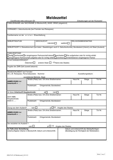 Meldezettel - HELP.gv.at