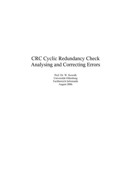 CRC Cyclic Redundancy Check Analysing and Correcting Errors