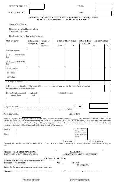 travelling and daily allowance claim bill - Acharya Nagarjuna ...