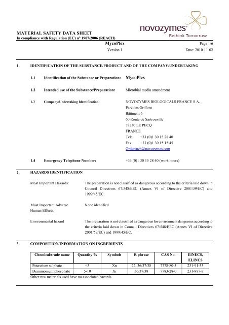 MATERIAL SAFETY DATA SHEET MycoPlex - Novozymes