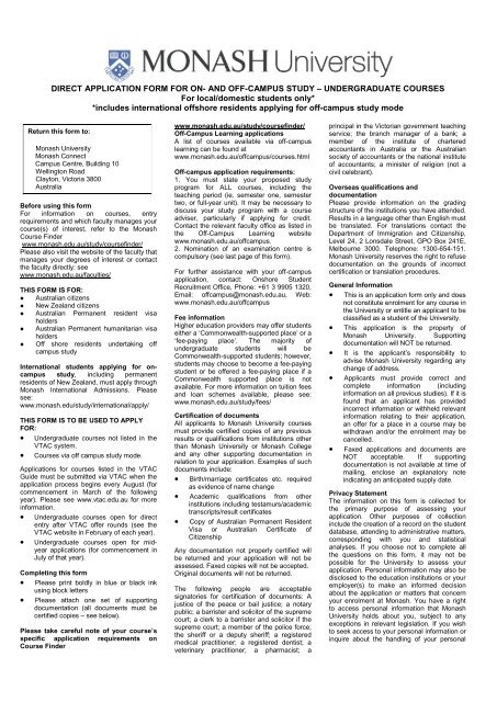 Monash University Direct Application Form - Adm.monash.edu ...