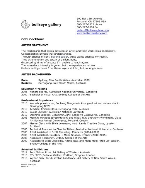 Cobi Cockburn - Bullseye Gallery