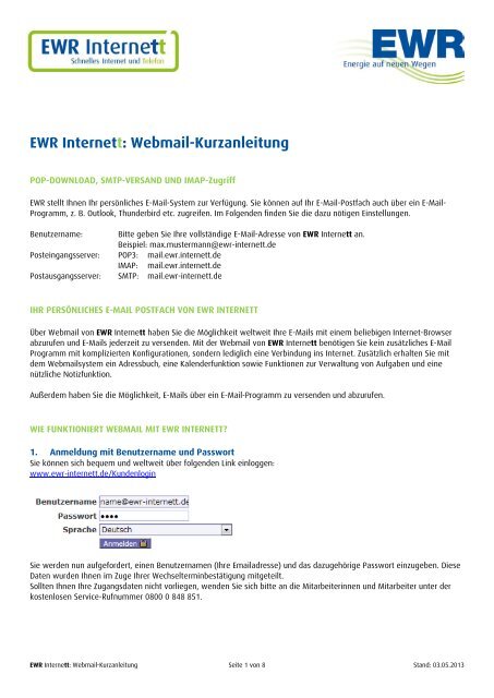 EWR Internett: Webmail-Kurzanleitung