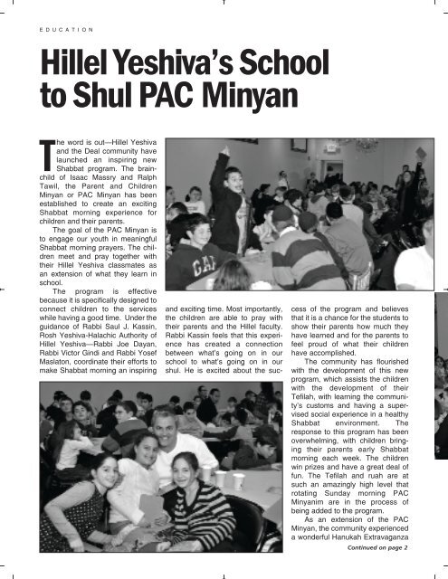 Hillel Yeshiva's School to Shul PAC Minyan - Hillel Yeshiva School