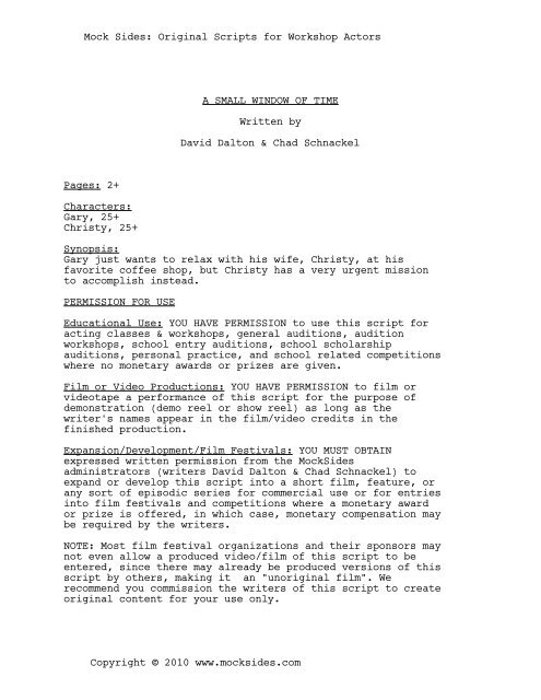 Title Page - A Small Window of Time- 1 man 1 woman.fdx - MockSides