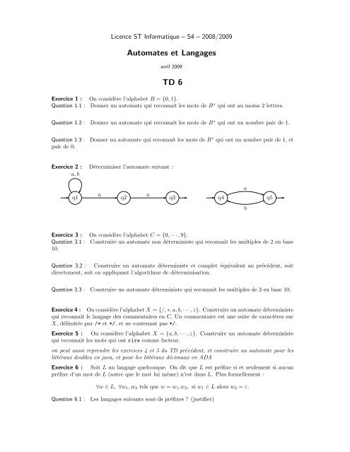 Automates et Langages TD 6 - FIL