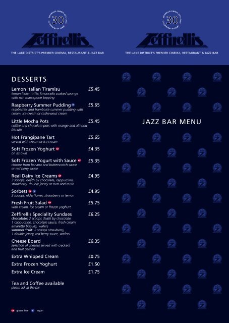 DESSERTS JAZZ BAR MENU - Zeffirellis