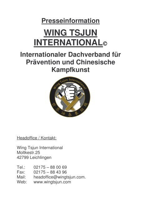 Pressemappe Wing Tsjun - Wing Tsjun International Nederland