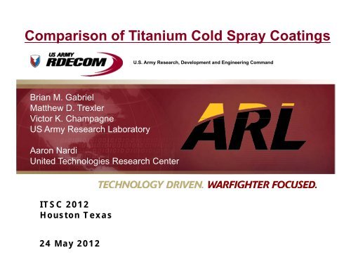 Comparison of Titanium Cold Spray Coatings - US Army Research ...