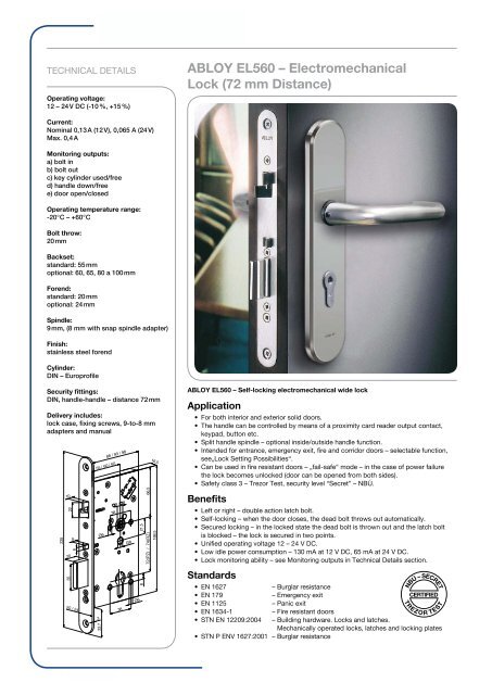 ABLOY EL560 â Electromechanical Lock (72 mm Distance) - nolimal.si