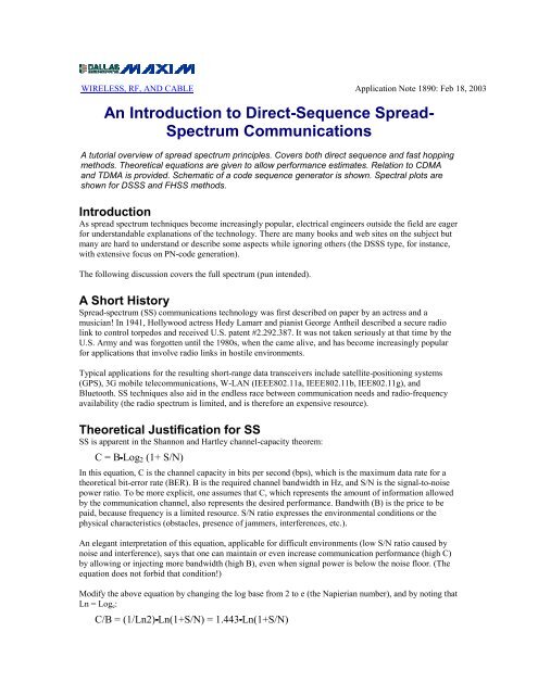 An Introduction To Direct Sequence Spread Spectrum Diegm