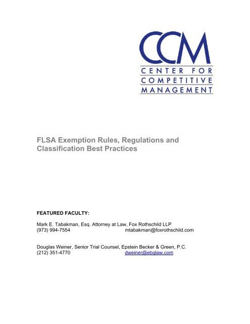 FLSA Exemption Rules, Regulations and Classification Best Practices
