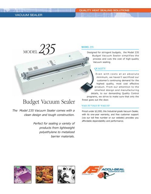 Accu-Seal 235 Vacuum Sealer specs - West Coast Plastics
