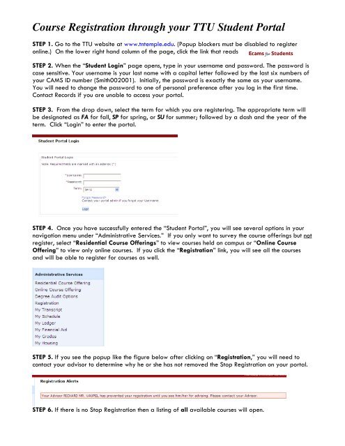 Using the Student Portal for Online Registration