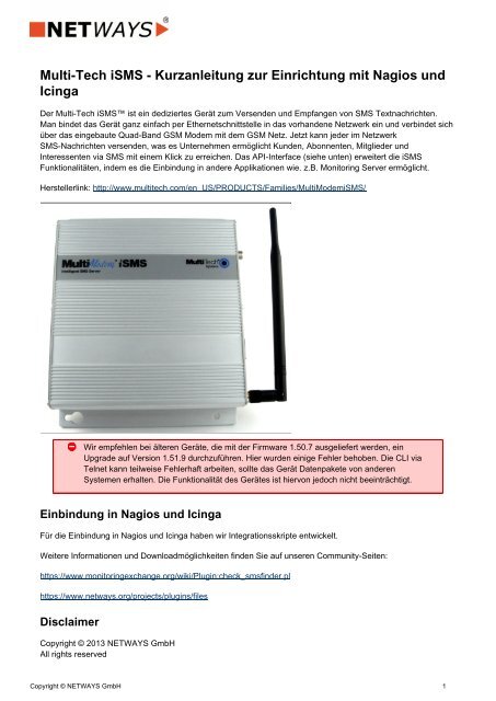 Multi-Tech iSMS - Kurzanleitung zur Einrichtung ... - Shop - NETWAYs
