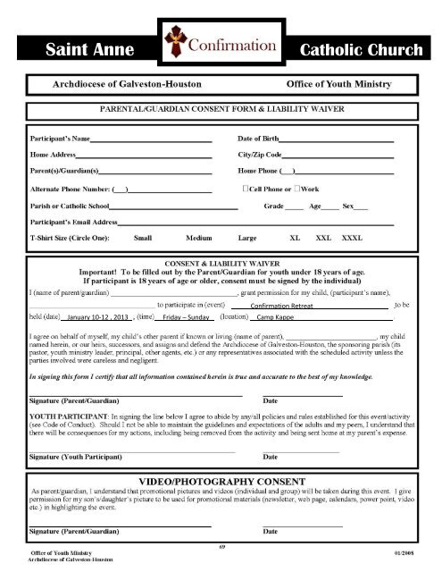 Confirmation retreat form - Saint Anne Catholic Church