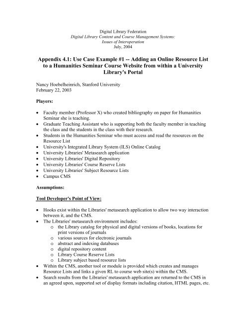 Appendix 4.1: Use Case Example #1 - Digital Library Federation