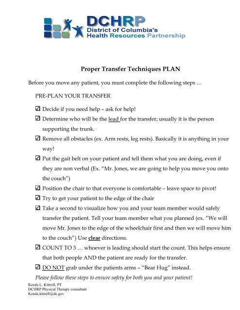 Proper Transfer Techniques PLAN