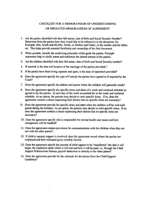 Checklist for Mediated Memorandum of Understanding or ...